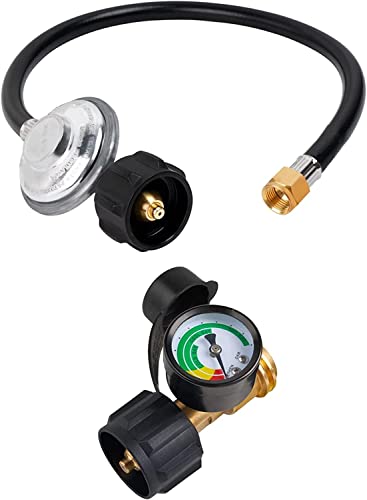 SHINESTAR 2 Feet Universal Gas Grill Regulator and Hose, Comes with an Upgraded Propane Tank Gauge, Fit for Weber, Charbroil, Nexgrill and More