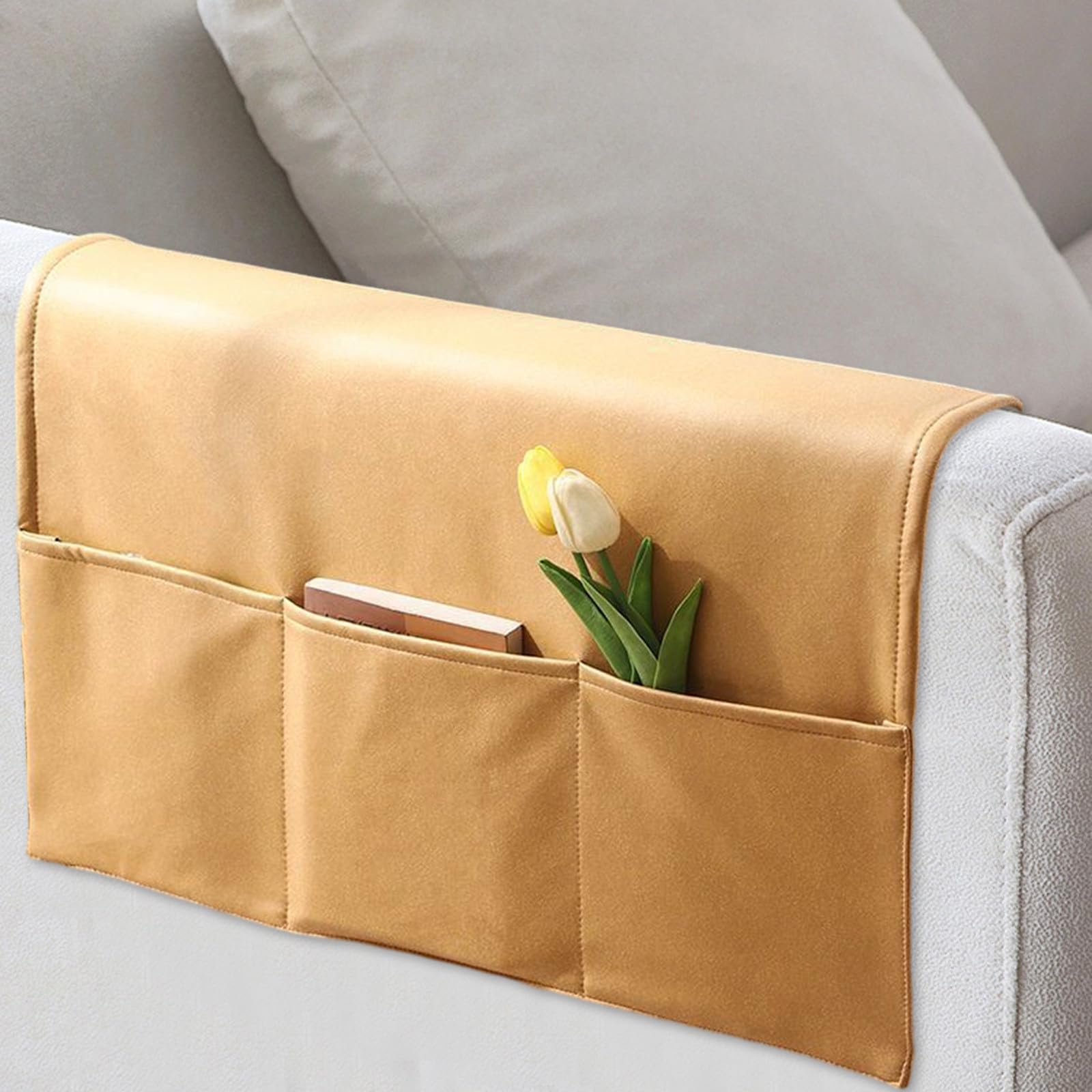 ichuanyi 2023 New Couch Arm Covers,Pet Armchair Slipcover for Couch with 3 Pockets for TV Remote Control,Non-Slip Sofa Arm Covers Washable Sofa Armrests Covers for Living Room (Yellow)