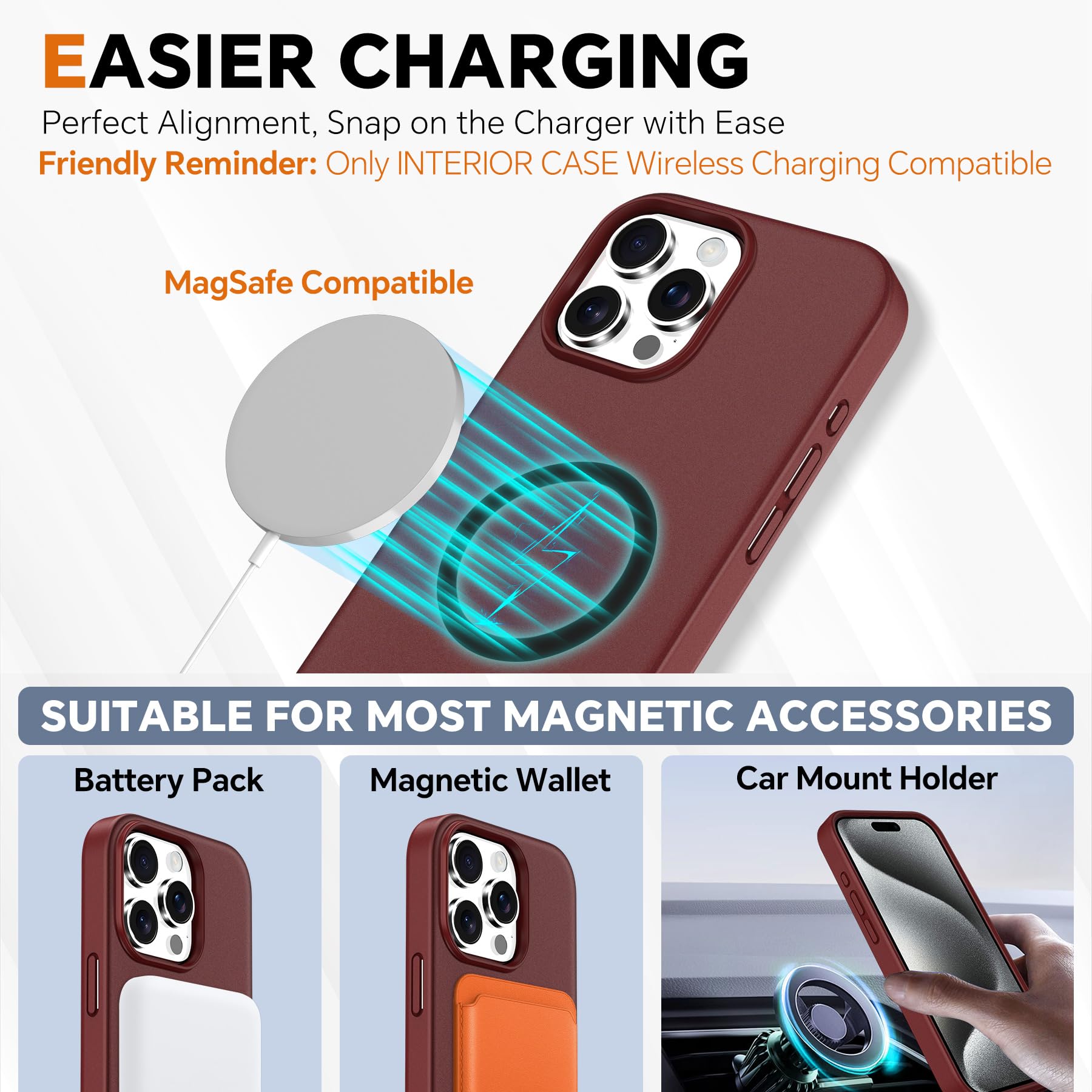 TUCCH Wallet Case for iPhone 15 Pro Max, [Removable] Stand RFID Blocking 4 Card Slots Wireless Charging Protective Case, 2-in-1 Detachable PU Leather Folio Compatible with iPhone 15 Pro Max, Dark Red