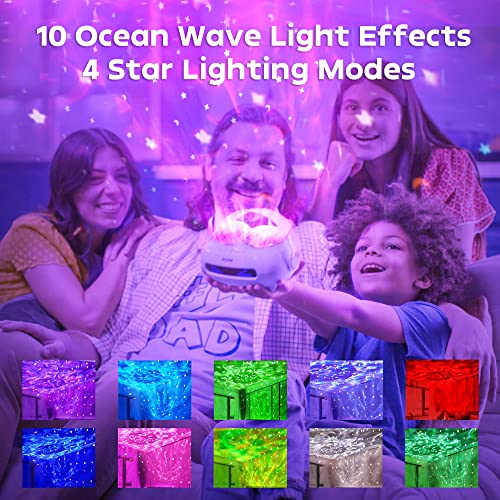 Dohoii Star Projector Galaxy Night Light for Kids, Ocean Wave Projector with Bluetooth Speaker & White Noise, Rechargeable Table Projection Lamp for Bedroom Ceiling Party - Pink