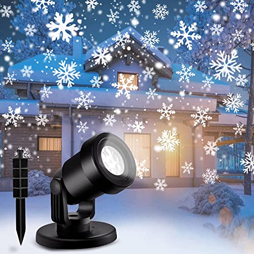 eletecpro Christmas Projector Lights Outdoor, IP44 Waterproof White Snow LED Snowflake Projector Lights Christmas Snowfall Lights, Upgrade 180° Rotating Holiday Lights