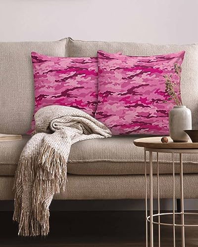 2 Packs Decorative Cotton Throw Pillow Covers, Camouflage Netting Camo Pink 18 x 18 Inch Square Reversible Soft Cushion Case for Couch Bedroom Sofa Living Room Chair Car