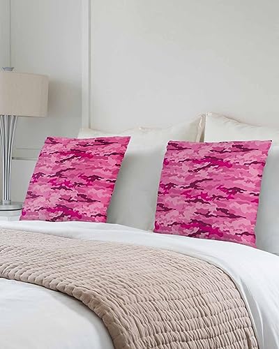 2 Packs Decorative Cotton Throw Pillow Covers, Camouflage Netting Camo Pink 18 x 18 Inch Square Reversible Soft Cushion Case for Couch Bedroom Sofa Living Room Chair Car