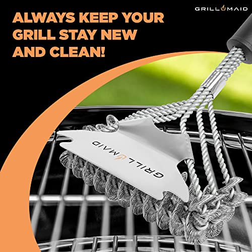 Grill Brush and Scraper Bristle Free – Safe Grill Brush Cleaner – 18” Stainless Grill Grate BBQ Brush W/Extra-Wide Scrubber - Safe Grill Accessories for Porcelain/Weber Gas/Charcoal Grills