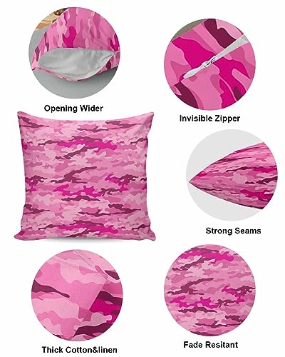 2 Packs Decorative Cotton Throw Pillow Covers, Camouflage Netting Camo Pink 18 x 18 Inch Square Reversible Soft Cushion Case for Couch Bedroom Sofa Living Room Chair Car