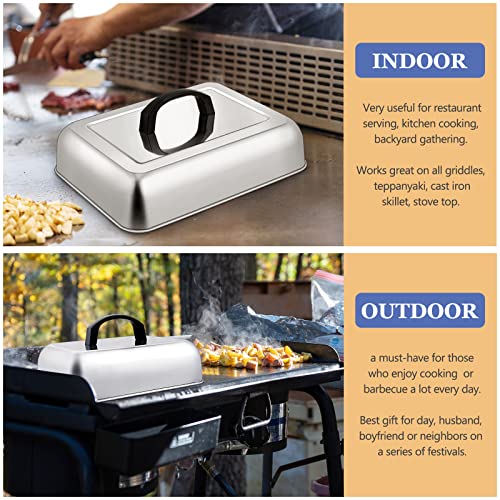 Rectangle Cheese Melting Dome, HaSteeL Stainless Steel Basting Cover for Flat Top Griddle BBQ Steaming Grilling Cooking Indoor & Outdoor, Large 13In & Small 9.3In, Heavy Duty & Dishwasher Safe(2 Pcs)