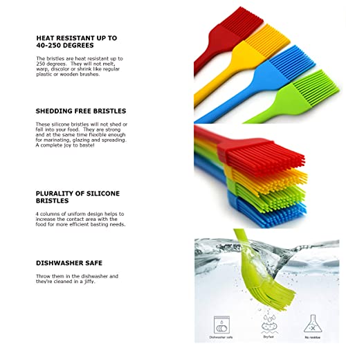 SILCONY 8.4" Silicone Pastry Basting Brushes Heat Resistant BPA Free for BBQ Grill Barbecue & Kitchen Baking Cooking Marinating Spreading Oil Brushes Soft Bristles Long Handle (4, 4Pcs 8.4 Inches)