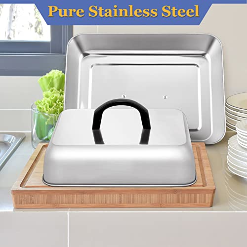 Rectangle Cheese Melting Dome, HaSteeL Stainless Steel Basting Cover for Flat Top Griddle BBQ Steaming Grilling Cooking Indoor & Outdoor, Large 13In & Small 9.3In, Heavy Duty & Dishwasher Safe(2 Pcs)