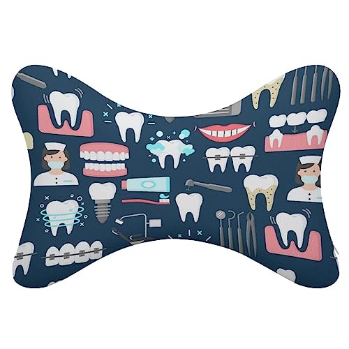 JZDACH Car Neck Pillow Memory Foam Head Rest Support Cushion Compatible with Teeth Dental Seamless Pattern for Travel Car Seat, Boys Gaming Office Chair,Travel Portable Pillow