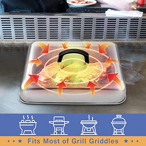 Rectangle Cheese Melting Dome, HaSteeL Stainless Steel Basting Cover for Flat Top Griddle BBQ Steaming Grilling Cooking Indoor & Outdoor, Large 13In & Small 9.3In, Heavy Duty & Dishwasher Safe(2 Pcs)