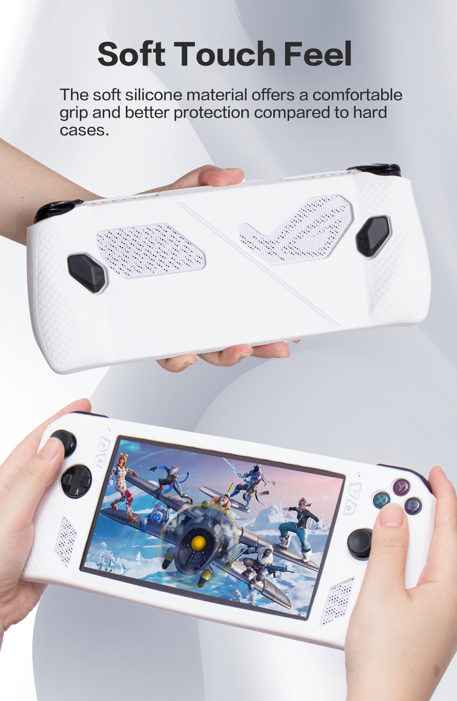 Silicone Case for ROG Ally, Protective Case for ROG Ally with Tempered Glass Screen Protectors, Dust-Proof Net, Joystick Protectors and 3.1 Adapter - White