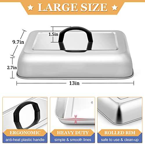 Rectangle Cheese Melting Dome, HaSteeL Stainless Steel Basting Cover for Flat Top Griddle BBQ Steaming Grilling Cooking Indoor & Outdoor, Large 13In & Small 9.3In, Heavy Duty & Dishwasher Safe(2 Pcs)