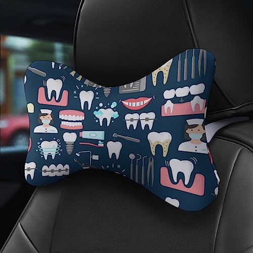 JZDACH Car Neck Pillow Memory Foam Head Rest Support Cushion Compatible with Teeth Dental Seamless Pattern for Travel Car Seat, Boys Gaming Office Chair,Travel Portable Pillow