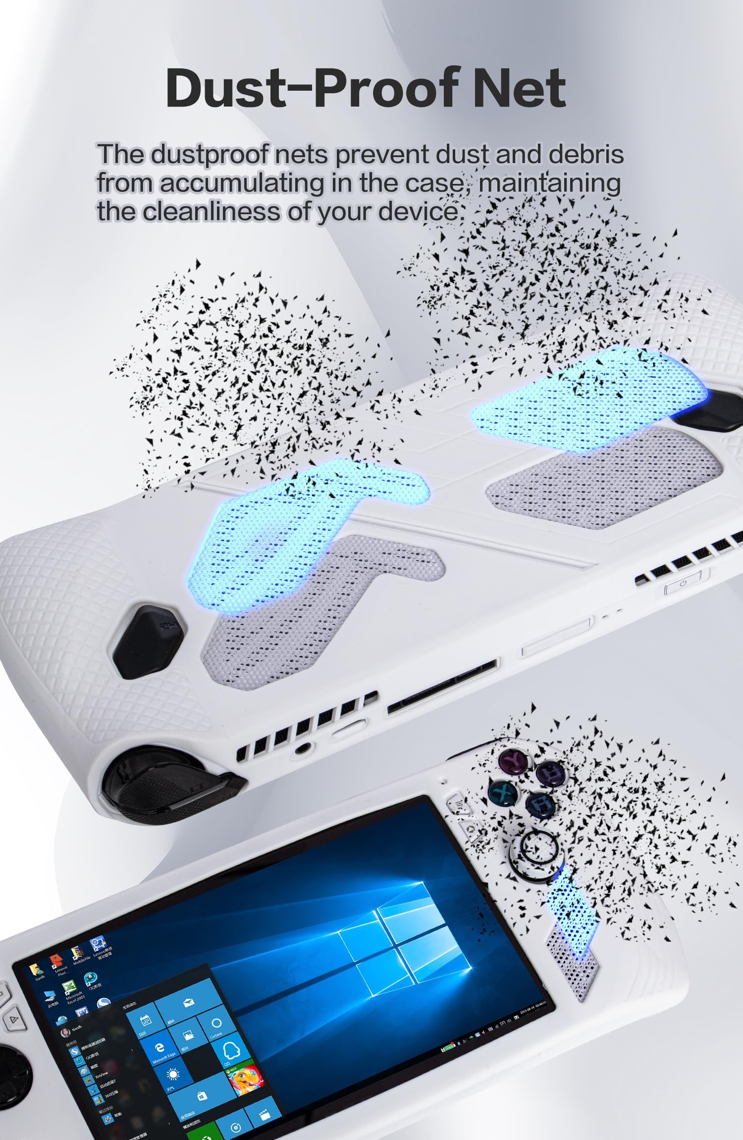 Silicone Case for ROG Ally, Protective Case for ROG Ally with Tempered Glass Screen Protectors, Dust-Proof Net, Joystick Protectors and 3.1 Adapter - White