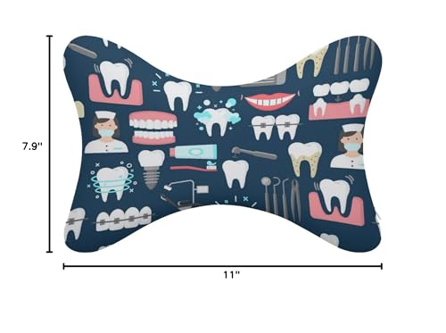 JZDACH Car Neck Pillow Memory Foam Head Rest Support Cushion Compatible with Teeth Dental Seamless Pattern for Travel Car Seat, Boys Gaming Office Chair,Travel Portable Pillow