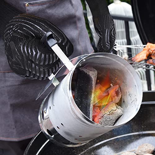 GEEKHOM BBQ Gloves,1472℉ Heat Resistant Grill Gloves, EN407 Certified 13 Inch Grilling Gloves for Smoker, Baking, Cooking, Fire Pit (Black-Flames Texture)