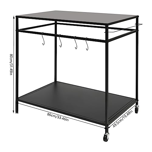 Outdoor Grill Cart, Stainless Steel Double-Shelf Movable Dining Cart Outdoor BBQ Food Preparation Table Kitchen Picnic Worktable for Backyard Grilling, BBQ, Party (Black)