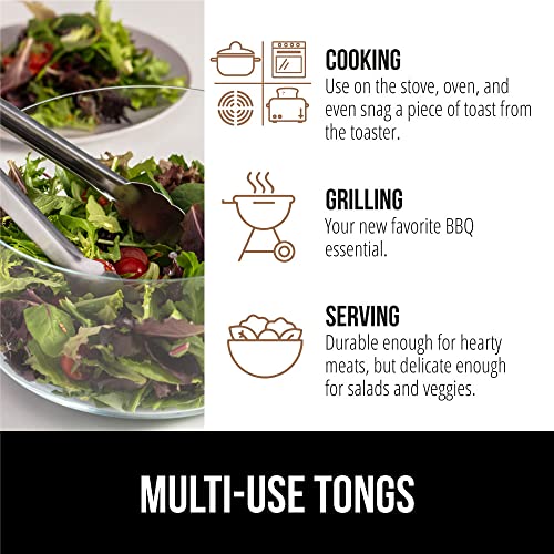 Gorilla Grip Stainless Steel Metal Tongs, 16 Inch, Heat Resistant up to 484 Degrees, Kitchen Utensil, Comfortable Silicone Handle, Easy Pull Lock, Strong Kitchen Tong for Cooking, Grilling, Almond