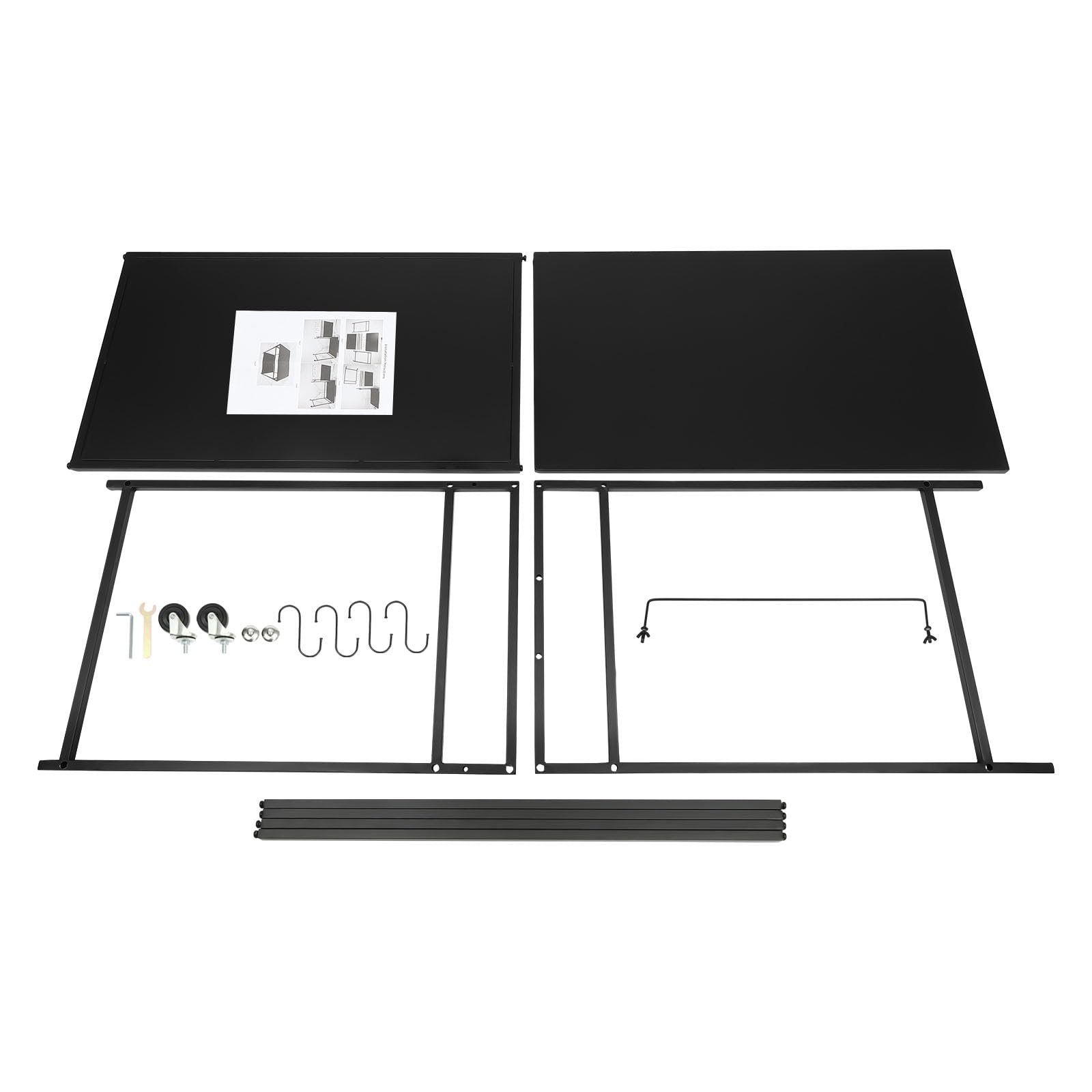 BILPIKOGoo Outdoor Grill Cart Pizza Oven Table, Double Shelf Movable Cooking Cart with 4 Hooks, Pizza Oven Stand Trolley Worktable Trolle for Kitchen, Outside or Backyard Patio, Black