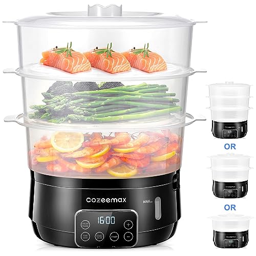 Cozeemax Food Steamer Electric, 13.7QT 3 Tier Digital Vegetable Steamer for Cooking With Appointment 800W, BPA Free, Dishwasher Safe, Auto Shutoff & Boil Dry Protection