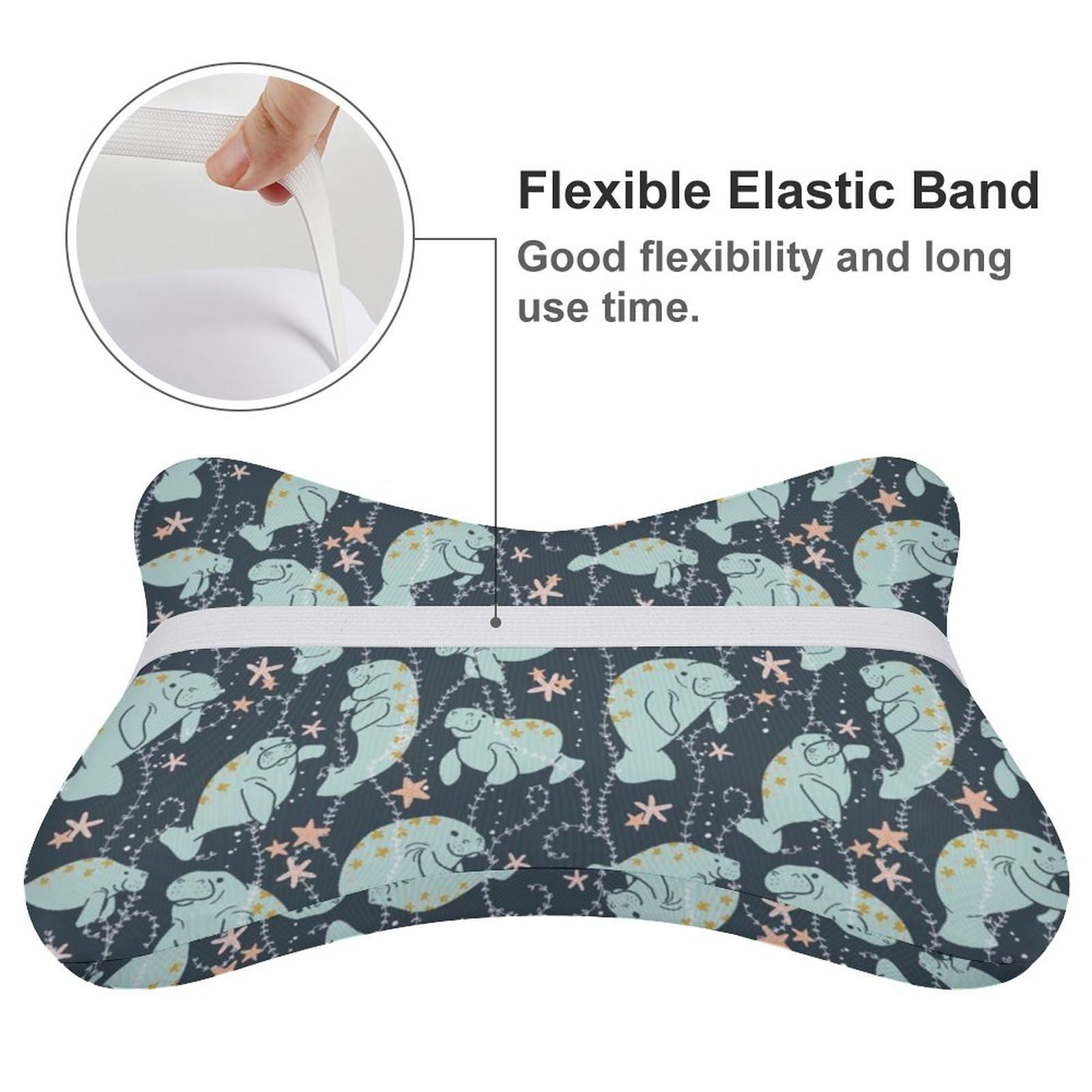 JZDACH Car Neck Pillow Memory Foam Head Rest Support Cushion Compatible with Manatee Animals for Travel Car Seat, Boys Gaming Office Chair,Travel Portable Pillow