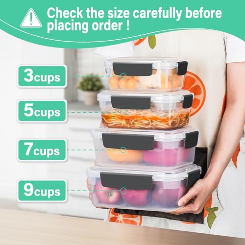 YORY 3/9 cup Plastic Food Storage Containers with Lids Nestable Freezer Dishwasher Safe Rectangle Meal Prep Container Set,10-Pack