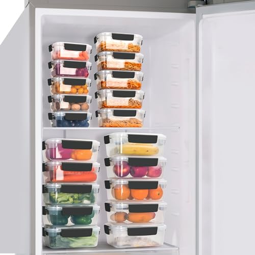 YORY 3/9 cup Plastic Food Storage Containers with Lids Nestable Freezer Dishwasher Safe Rectangle Meal Prep Container Set,10-Pack