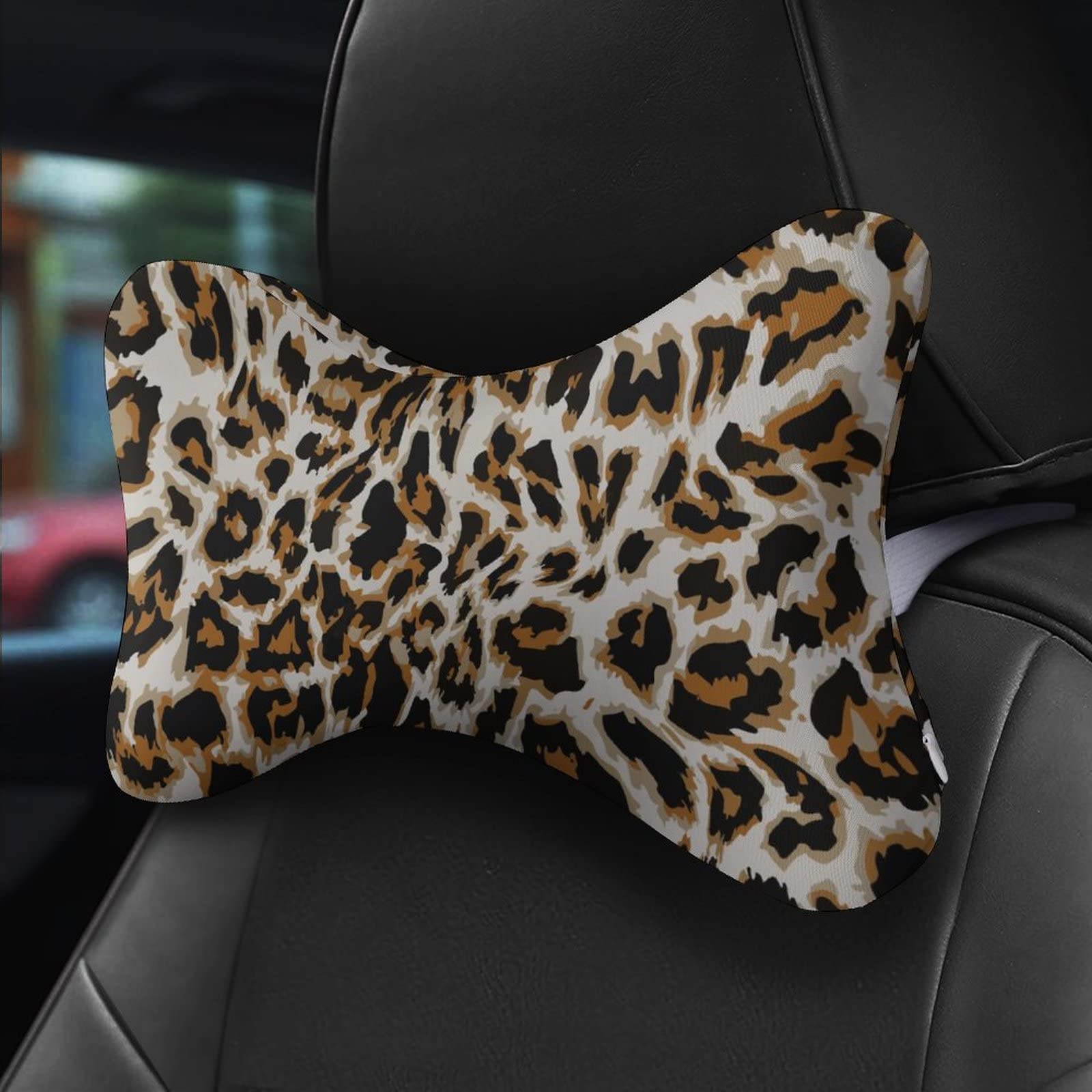 JZDACH Car Neck Pillow Memory Foam Head Rest Support Cushion Compatible with Cheetah Leopard Print for Travel Car Seat, Boys Gaming Office Chair,Travel Portable Pillow