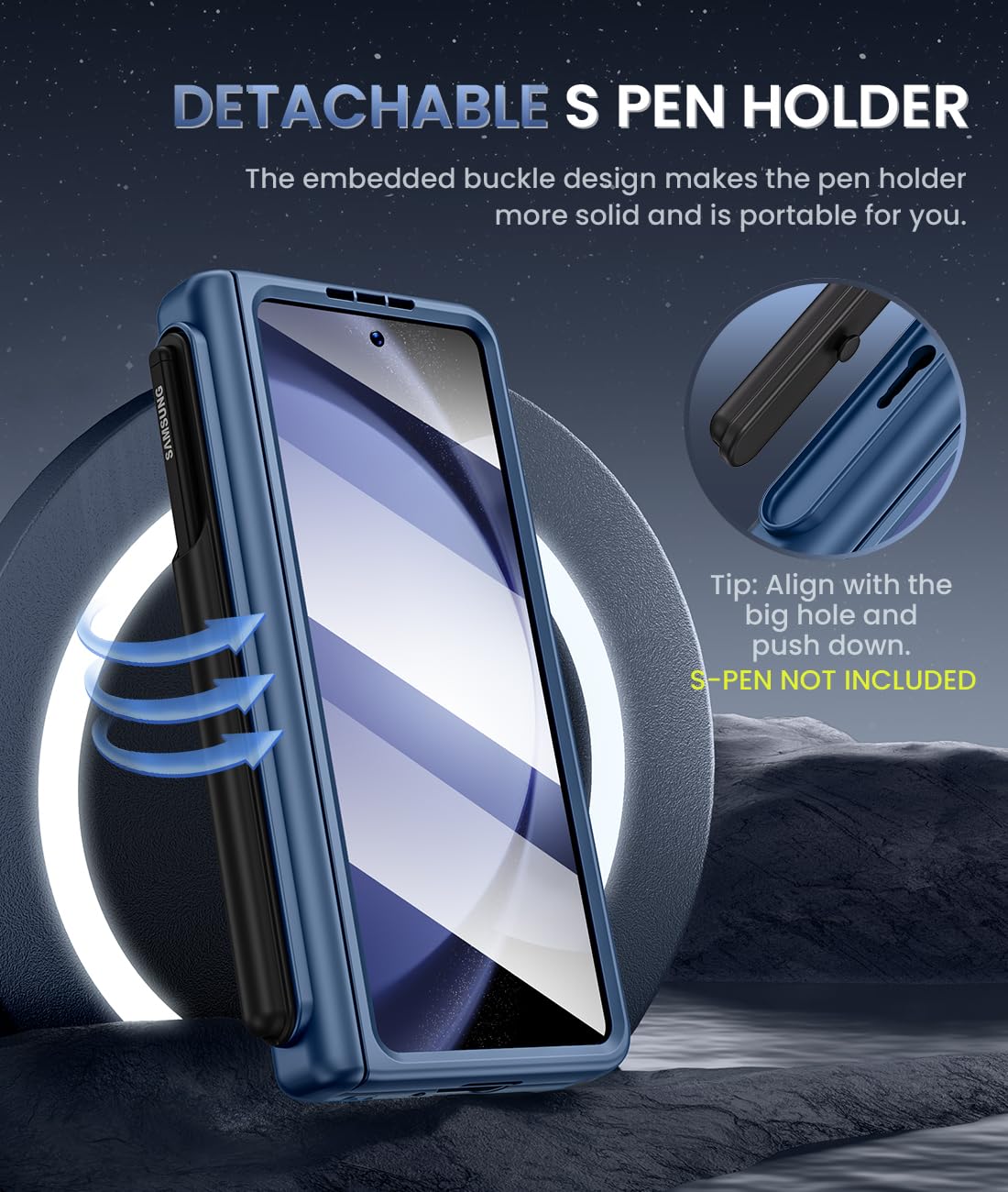 Caka Case for Galaxy Z Fold 5 Case with S Pen Holder & Screen Protector & Kickstand & Hinge Protection 360 Military Grade Shockproof Phone Cover for Samsung Galaxy Z Fold 5 - Blue