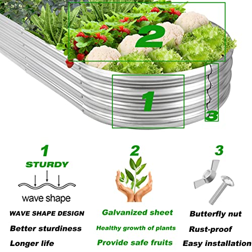 Raised Garden Bed Galvanized Planter Box Outdoor, Rot-Resistant Metal Garden Bed Planter for Vegetables Flower Herb (Silver)