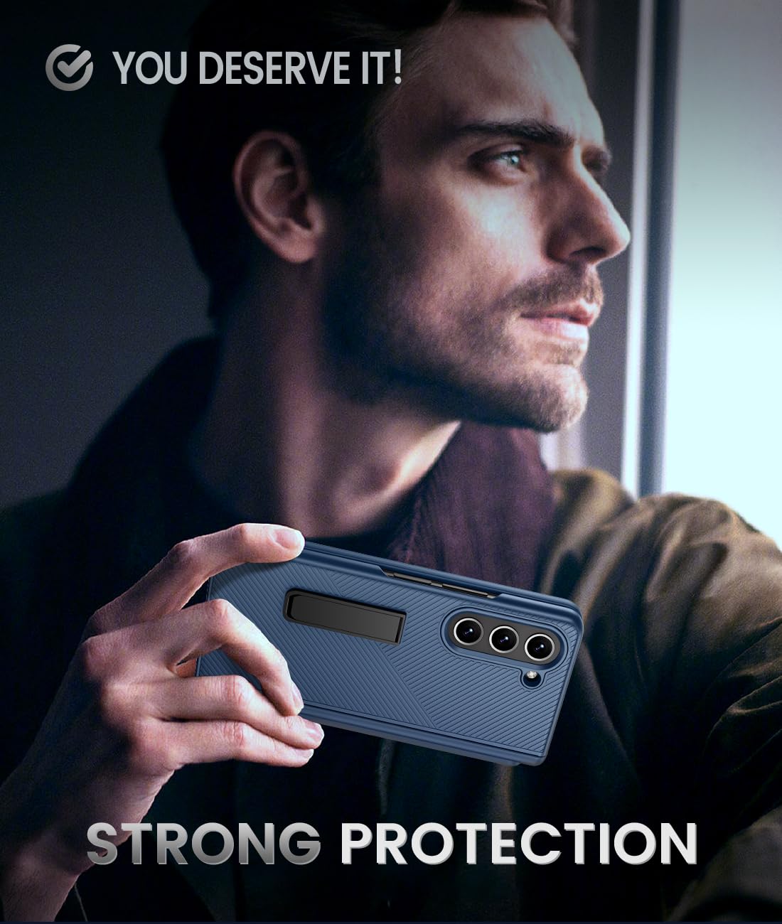Caka Case for Galaxy Z Fold 5 Case with S Pen Holder & Screen Protector & Kickstand & Hinge Protection 360 Military Grade Shockproof Phone Cover for Samsung Galaxy Z Fold 5 - Blue