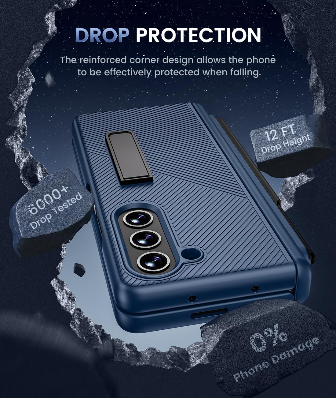 Caka Case for Galaxy Z Fold 5 Case with S Pen Holder & Screen Protector & Kickstand & Hinge Protection 360 Military Grade Shockproof Phone Cover for Samsung Galaxy Z Fold 5 - Blue