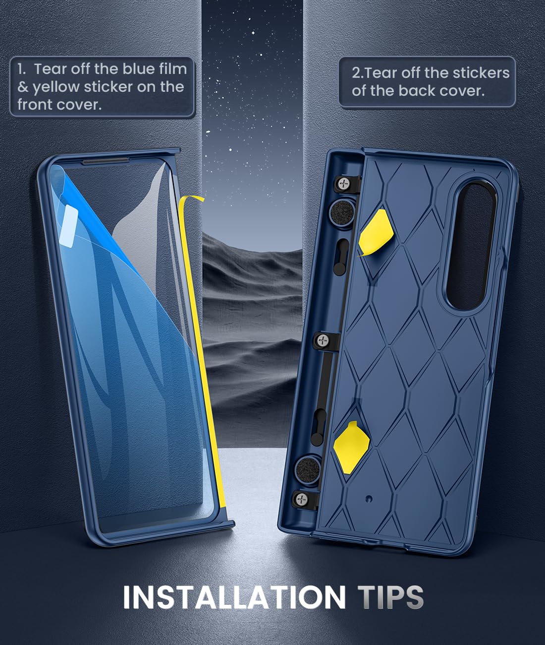 Caka Case for Galaxy Z Fold 5 Case with S Pen Holder & Screen Protector & Kickstand & Hinge Protection 360 Military Grade Shockproof Phone Cover for Samsung Galaxy Z Fold 5 - Blue
