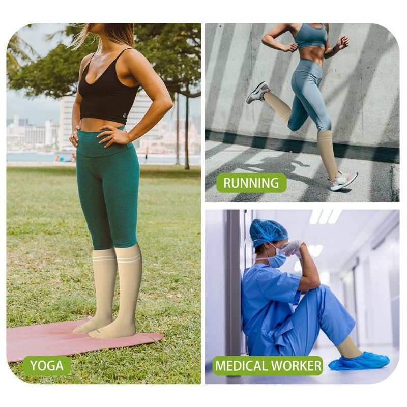 LEVSOX Compression Socks for Pregnant Women 20-30 mmHg Knee High Viscose for Bamboo Cute Funny Mens Supports Socks for Nurses, Medical, Travel and Flight, Wheat