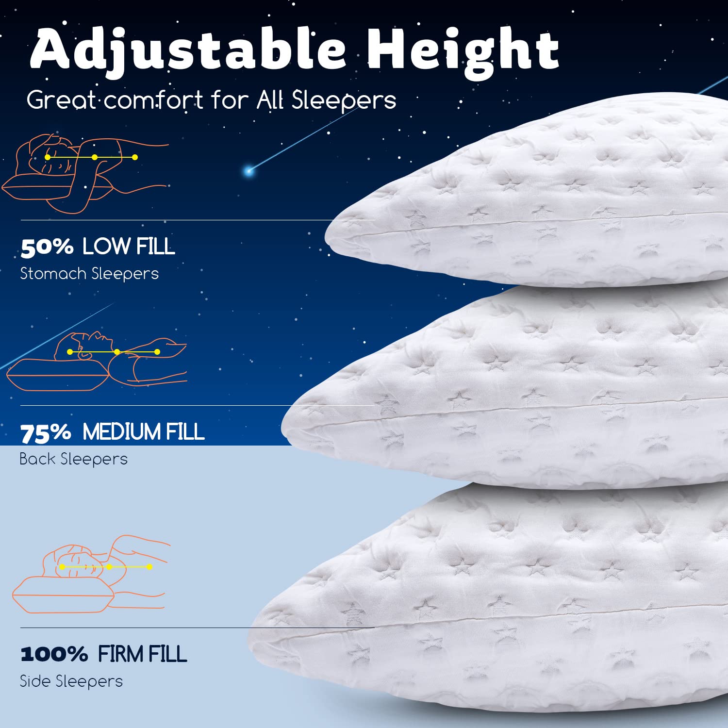KUCEY Cooling Side Sleeper Pillow for Neck and Shoulder Pain, Luxury Shredded Memory Foam Curved Bed Pillows for Sleeping Set of 2- Adjustable Queen Size- Washable Cover Crescent White