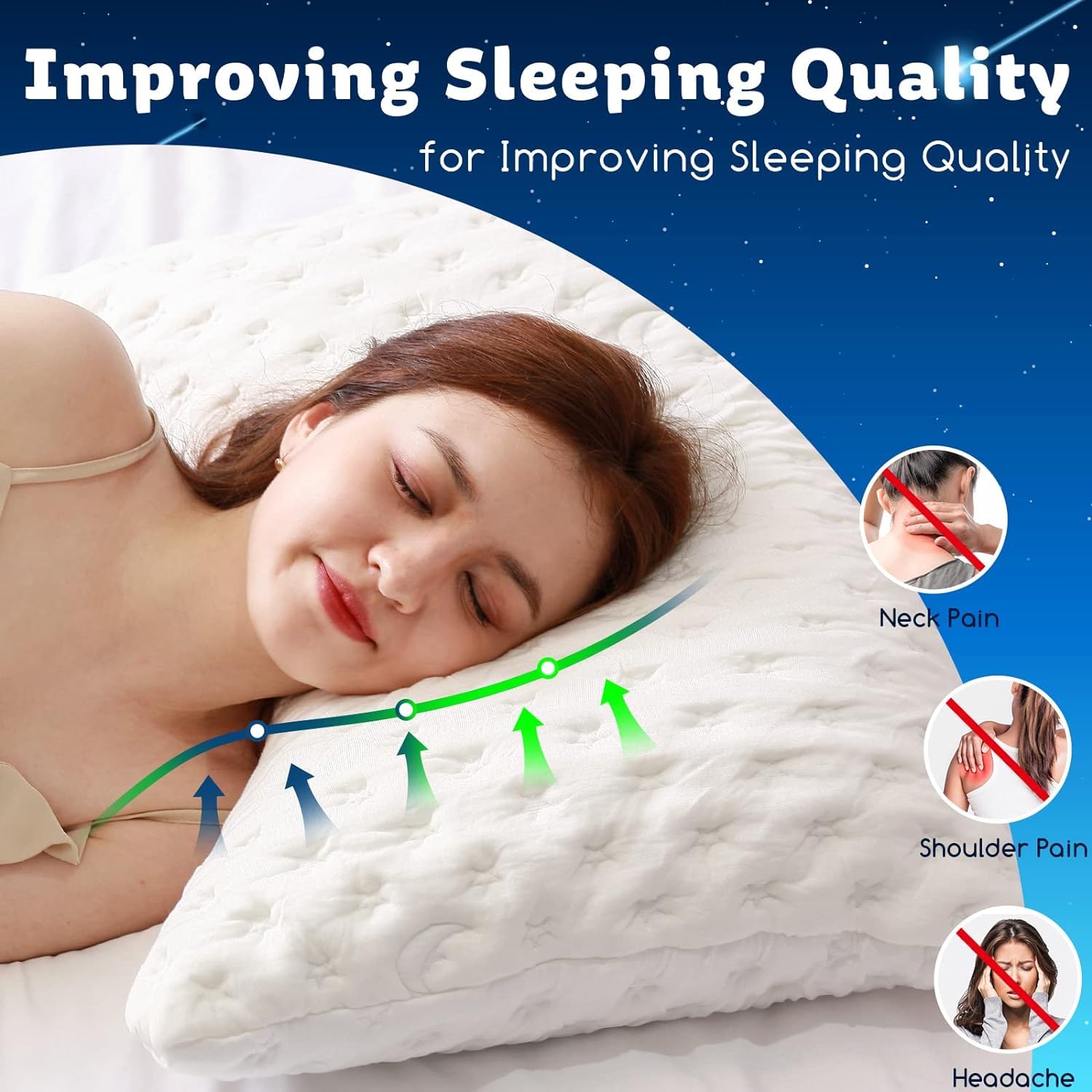 KUCEY Cooling Side Sleeper Pillow for Neck and Shoulder Pain, Luxury Shredded Memory Foam Curved Bed Pillows for Sleeping Set of 2- Adjustable Queen Size- Washable Cover Crescent White