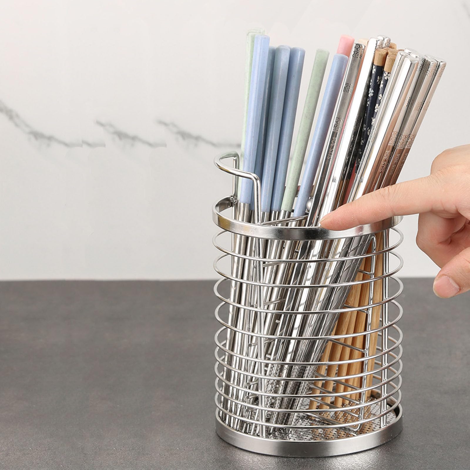 BESSKON Kitchen Utensil Holder for Countertop, 4 Compartment Stainless Steel Cooking Utensils Holder for Spatula, Spoon and Fork, Cutlery Silverware Caddy Party Picnic Flatware Holder 4.1" x 6.2"
