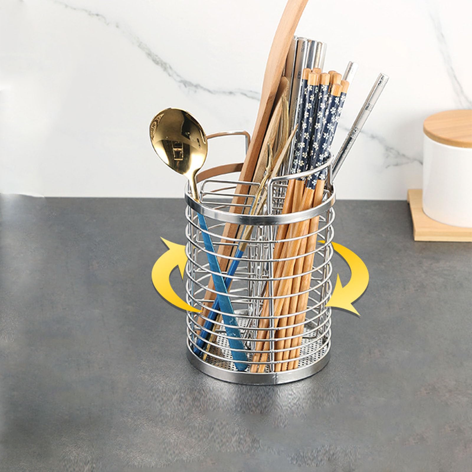 BESSKON Kitchen Utensil Holder for Countertop, 4 Compartment Stainless Steel Cooking Utensils Holder for Spatula, Spoon and Fork, Cutlery Silverware Caddy Party Picnic Flatware Holder 4.1" x 6.2"