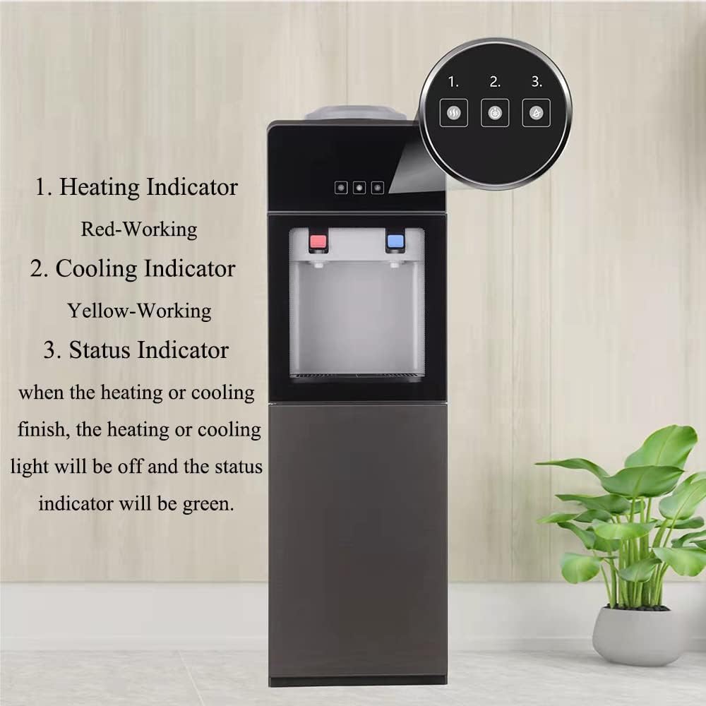Water Cooler Dispenser 5 Gallon, Cold & Hot Water Cooler Dispenser Top-Loading Water Cooler 5 Gallon Children Safety Water Dispenser with Removable Drip Tray & Storage Cabinet for Home Office (Black)