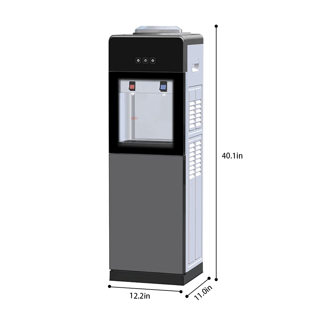 Water Cooler Dispenser 5 Gallon, Cold & Hot Water Cooler Dispenser Top-Loading Water Cooler 5 Gallon Children Safety Water Dispenser with Removable Drip Tray & Storage Cabinet for Home Office (Black)