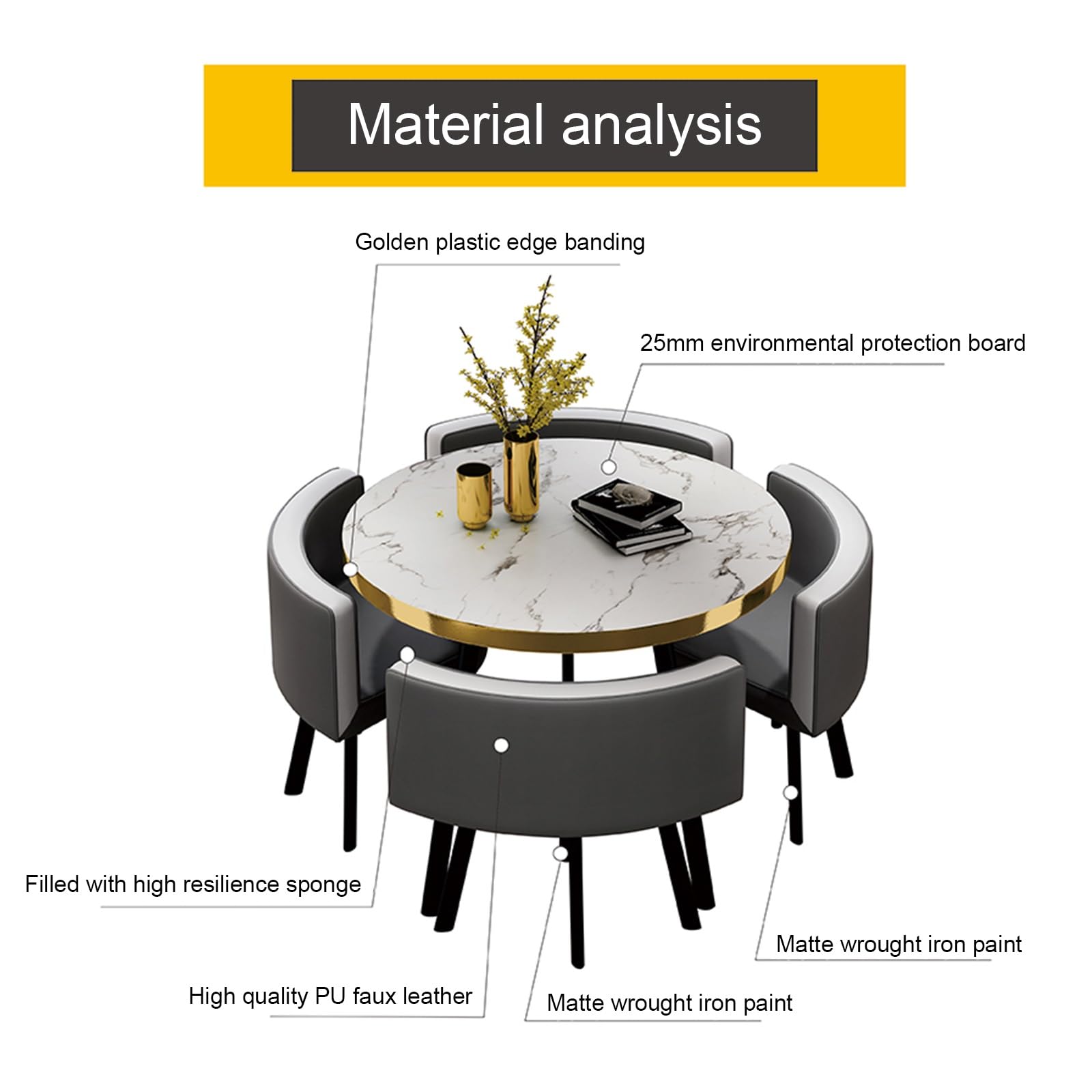 Office Reception Room Club Table and Chair Set Reception Table and Chair Combination Negotiation Table Office Shops Meetings Small Round Tables Office Conference Desk PU Faux Leather Chairs ( Color :