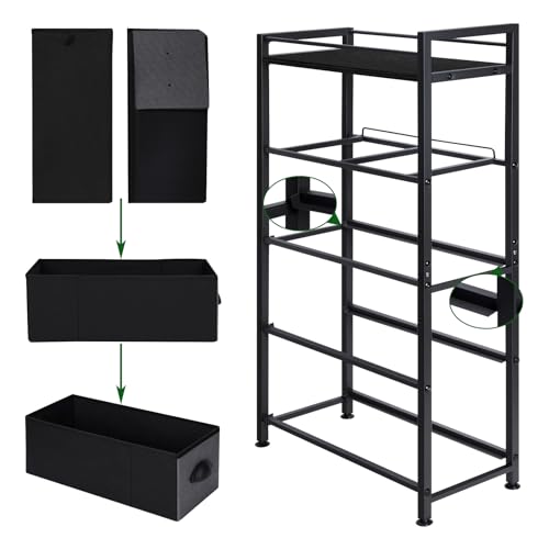 Narrow Dresser - 4 Drawers Slim Fabric Storage Cabinet - Vertical Standing Storage Chest - Gaps Tower Organizer with Removable Drawers and Wooden top for Laundry,Living Room,Entryway (Black_Side pull)