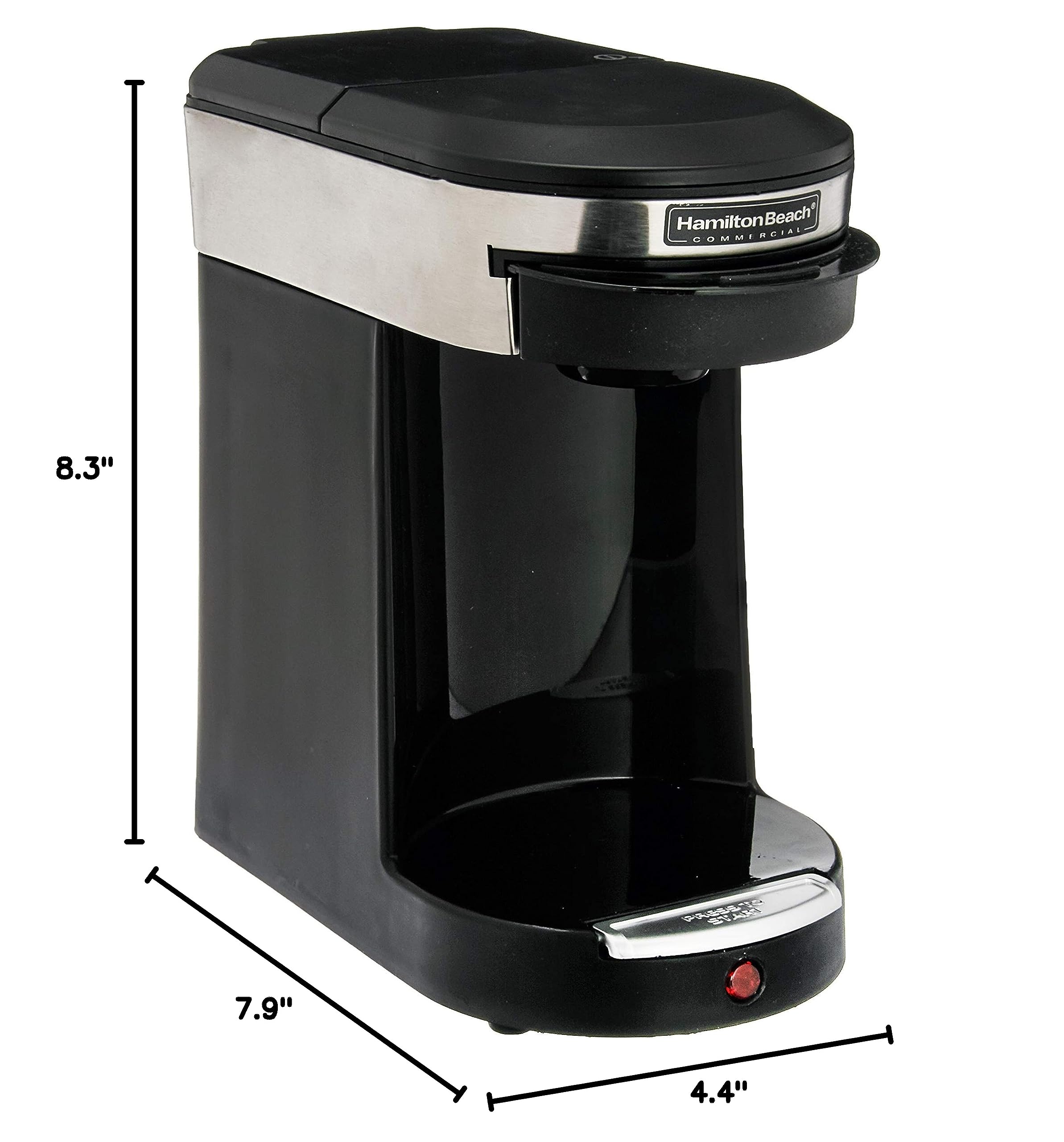Hamilton Beach Commercial Deluxe 1 Cup Coffeemaker-Black/Stainless Steel Single Hospitality 3-Minute Brew Time, Stainless Steel/Black-1030390, Coffee Pod Brewer