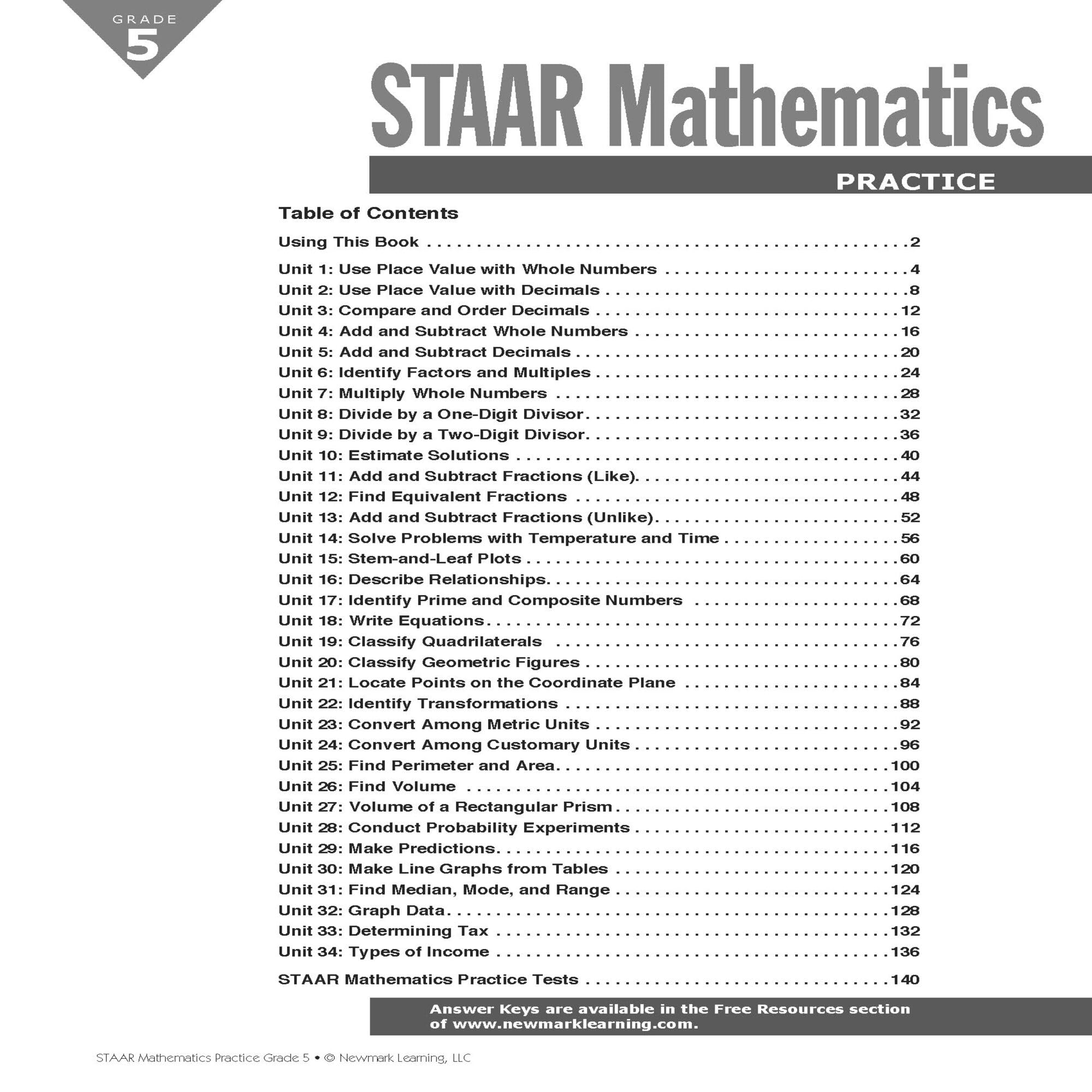 Staar Mathematics Practice Grade 5 II Teacher Resource
