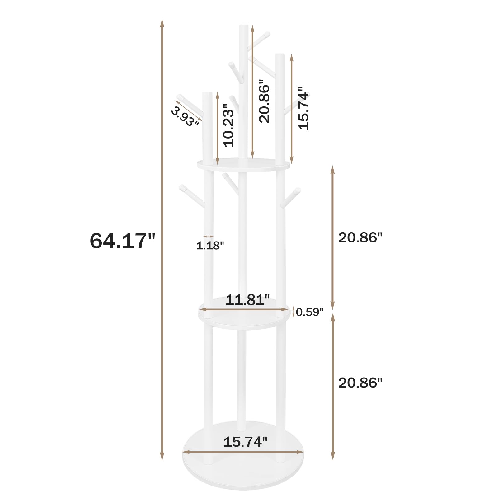 XIDIHF Freestanding Coat Rack with 9 Hooks & 3 Storage Shelves, Wooden Hat Rack Stand for Entryway, Hallway & Bedroom – Ideal for Hanging Clothes, Hats, Bags, Keys, White