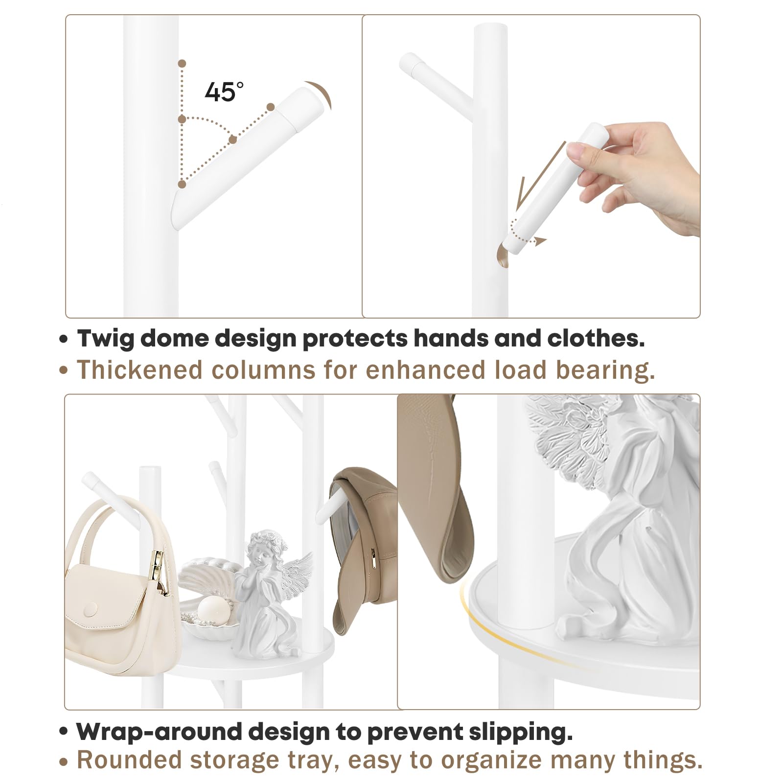 XIDIHF Freestanding Coat Rack with 9 Hooks & 3 Storage Shelves, Wooden Hat Rack Stand for Entryway, Hallway & Bedroom – Ideal for Hanging Clothes, Hats, Bags, Keys, White
