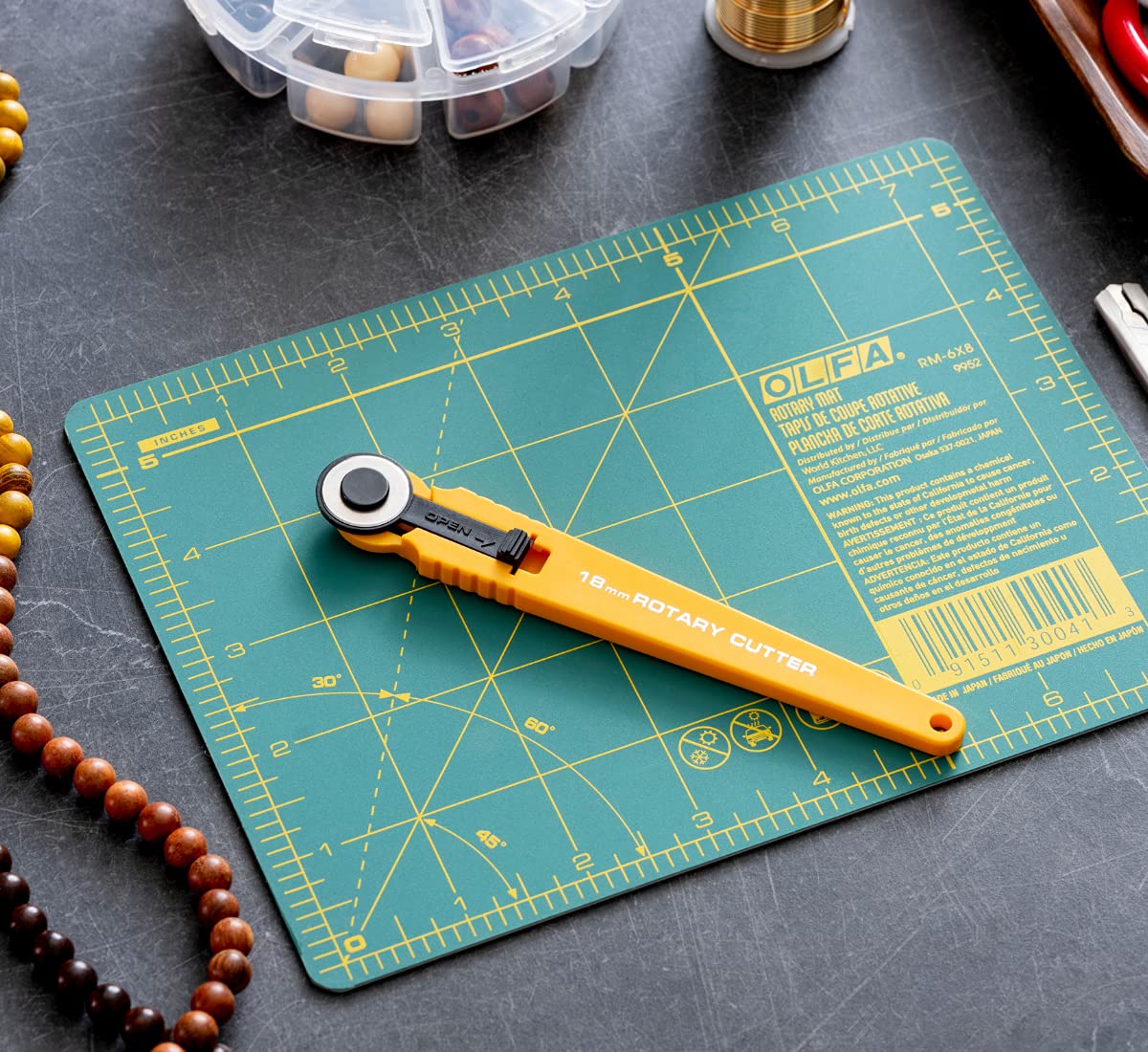 OLFA 18mm Quick-Change Rotary Cutter (RTY-4) - Rotary Fabric Cutter w/Blade Cover for Quilting, Sewing, Crafts, Scrapbooking, Replacement Blade RB18-2