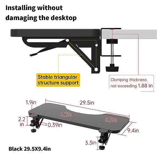 alfd suoke 29.5in x 9.4in Ergonomics Desk Extender, Arm Rest for Desk, Keyboard Extender for Computer Elbow Arm Support, Table Mount for Sit Stand Desks, Black
