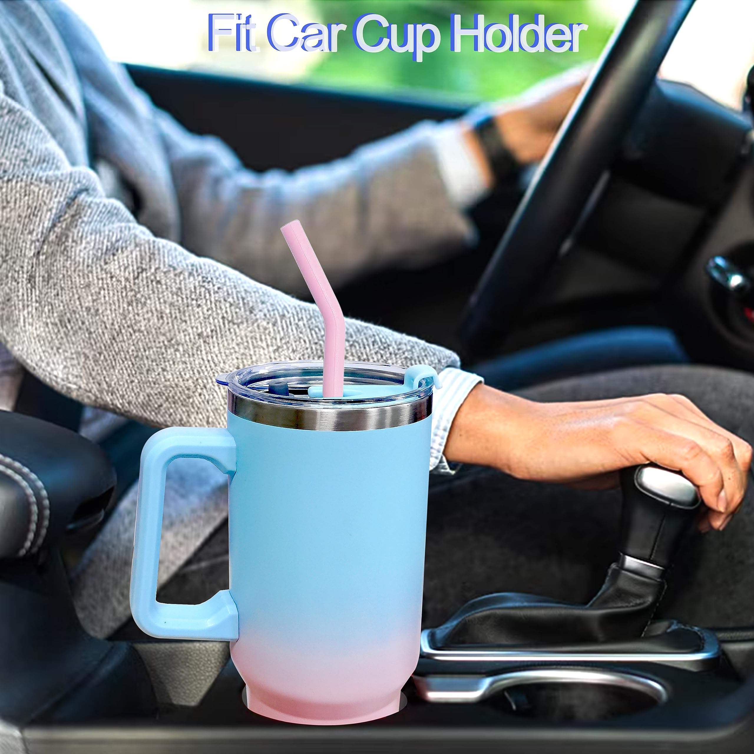 40 oz Tumbler with Handle and Straw-Stainless Steel Insulated Tumbler with Straw, Water Bottle with Straw and Handle, Insulated Cup with Handle Keeps Cold for 34Hrs or Hot for 10Hrs(Pinkblue)