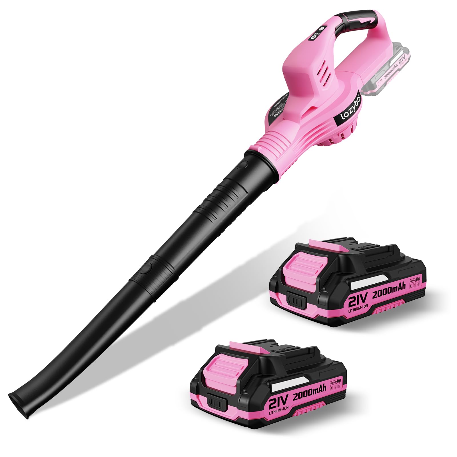 Leaf Blower Cordless with 2 Batteries and Charger, 150MPH Pink Electric Leaf Blower, 2.0Ah Battery Powered Leaf Blowers for Lawn Care, Patio, and Snow, Birthday Gifts for Women Mom